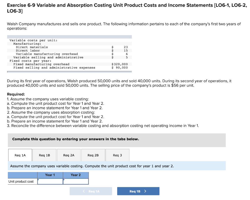 Solved Exercise 6-9 Variable and Absorption Costing Unit | Chegg.com