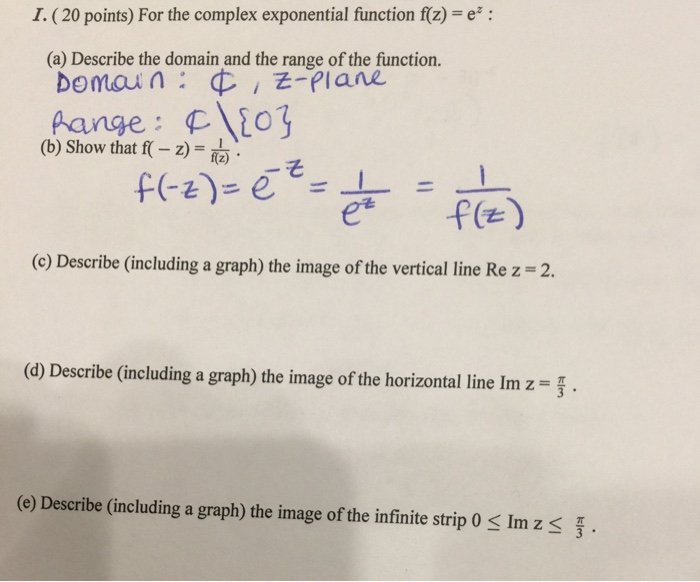 Solved I. (20 points) For the complex exponential function | Chegg.com
