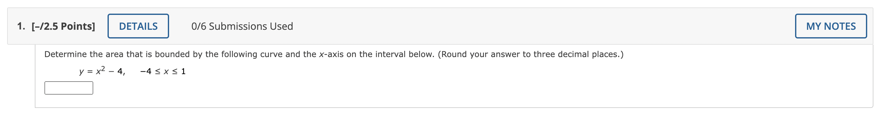 Solved 2.5 Points] 0/6 Submissions Used Determine the area | Chegg.com