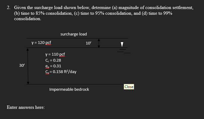 Solved 2. Given the surcharge load shown below, determine | Chegg.com
