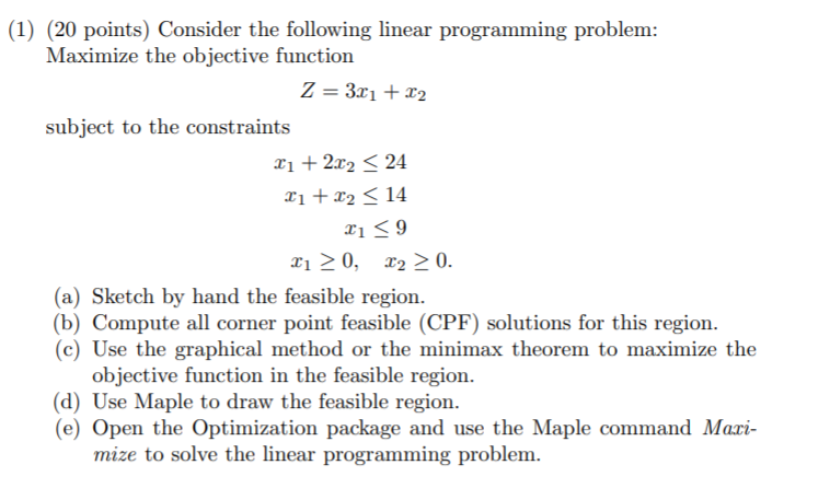 Solved (1) (20 points) Consider the following linear | Chegg.com