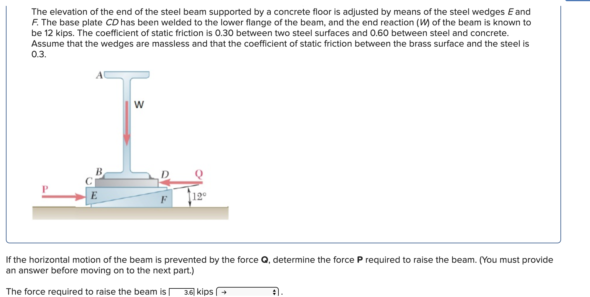 Solved The elevation of the end of the steel beam supported | Chegg.com