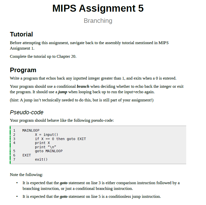 Solved MIPS Assignment 5 Branching Tutorial Before | Chegg.com Solved MIPS Assignment 5 Branching Tutorial Before | Chegg.com