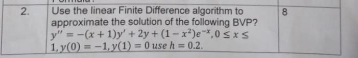 Solved 2. 8 00 Use the linear Finite Difference algorithm to | Chegg.com Solved 2. 8 00 Use the linear Finite Difference algorithm to | Chegg.com