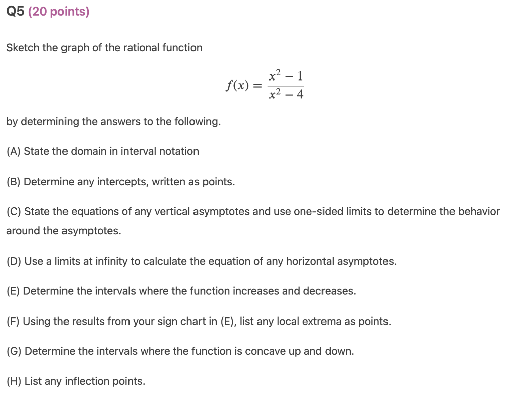 Solved Q5 (20 points) Sketch the graph of the rational | Chegg.com
