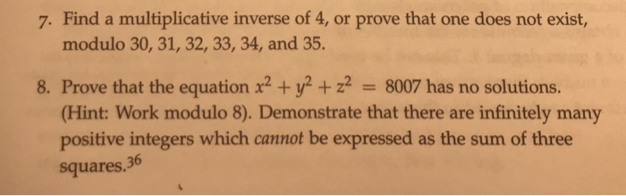 Solved 7. Find a multiplicative inverse of 4, or prove that | Chegg.com