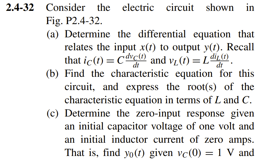 Solved - dt dt 2.4-32 Consider the electric circuit shown in | Chegg.com