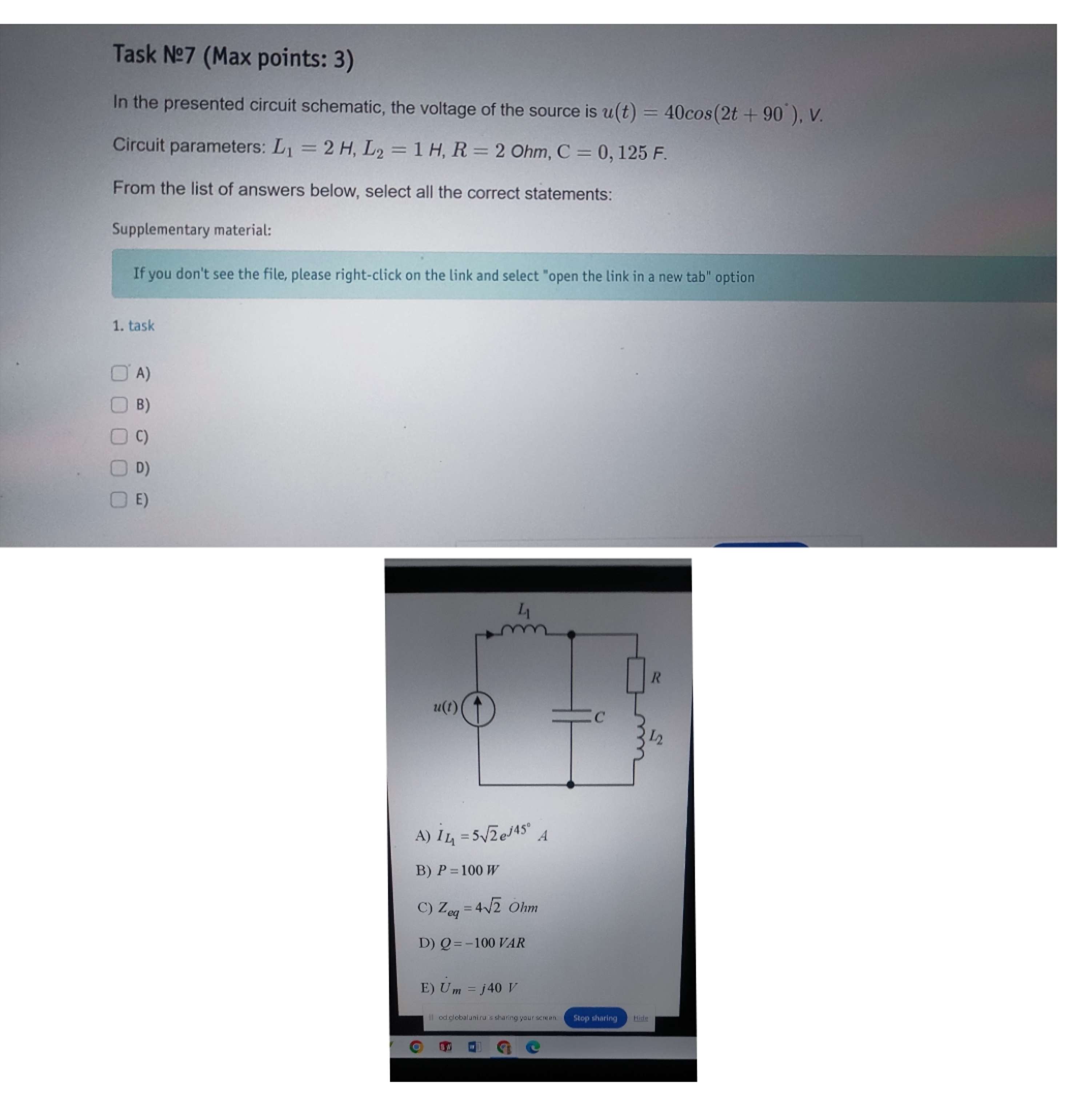 Solved Task №7 (Max points: 3)In the presented circuit | Chegg.com