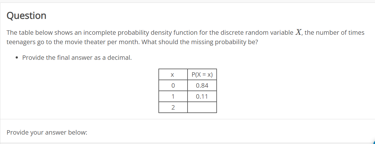 Solved Question The table below shows an incomplete | Chegg.com