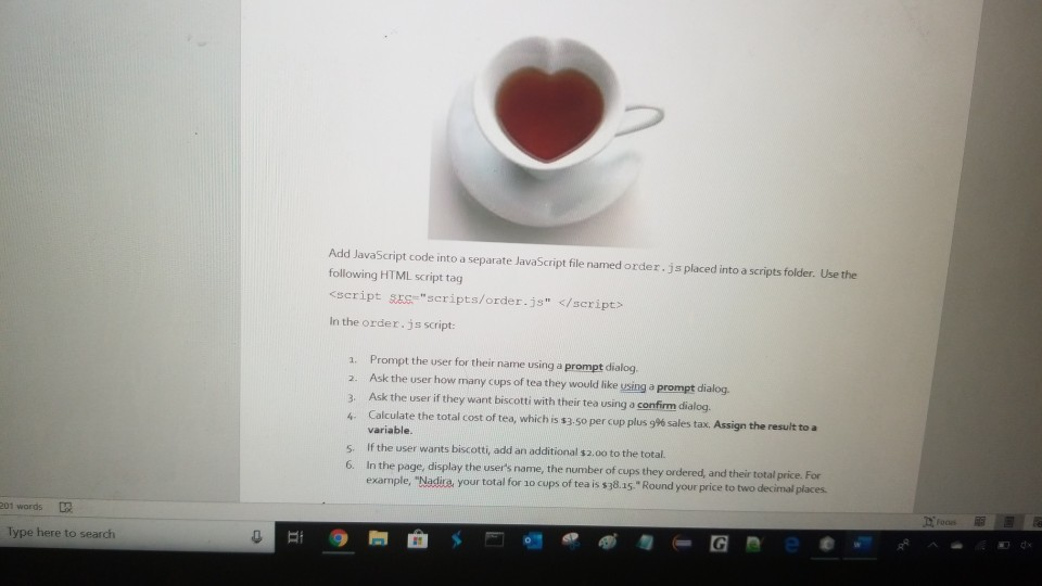 Solved welcome to the Tea Shoppe! Add JavaScript code into a | Chegg.com