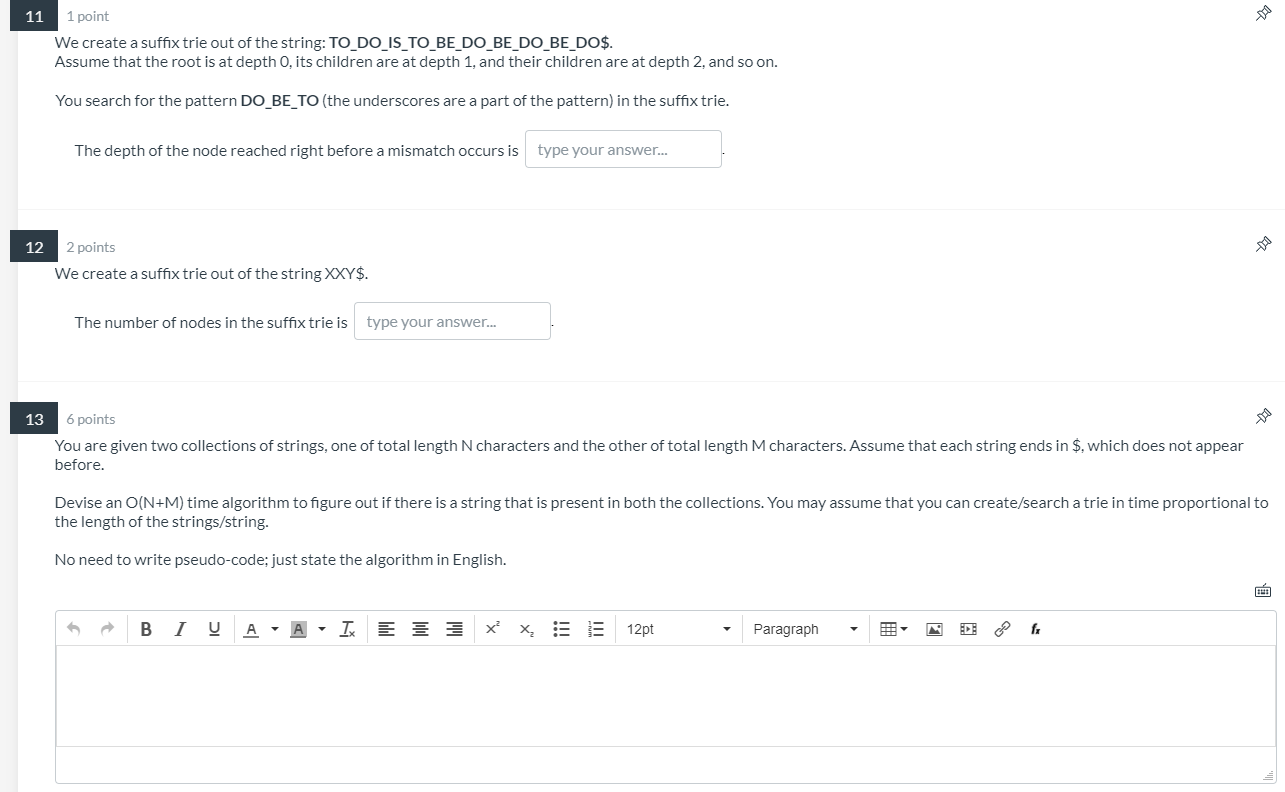 Solved 11 1 point We create a suffix trie out of the string: | Chegg.com