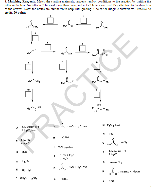 Solved 4. Matching Reagents. Match the starting materials, | Chegg.com