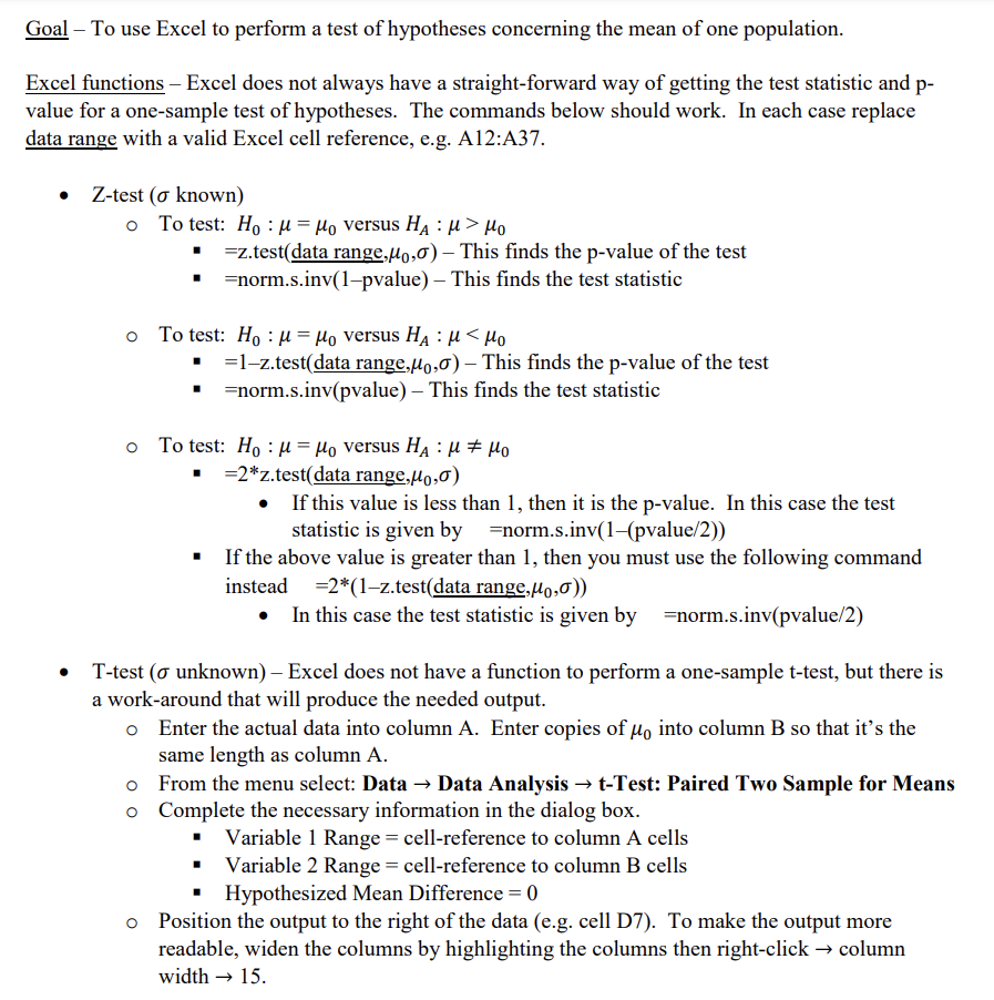 Solved Use the examples given to run the test statistic and | Chegg.com