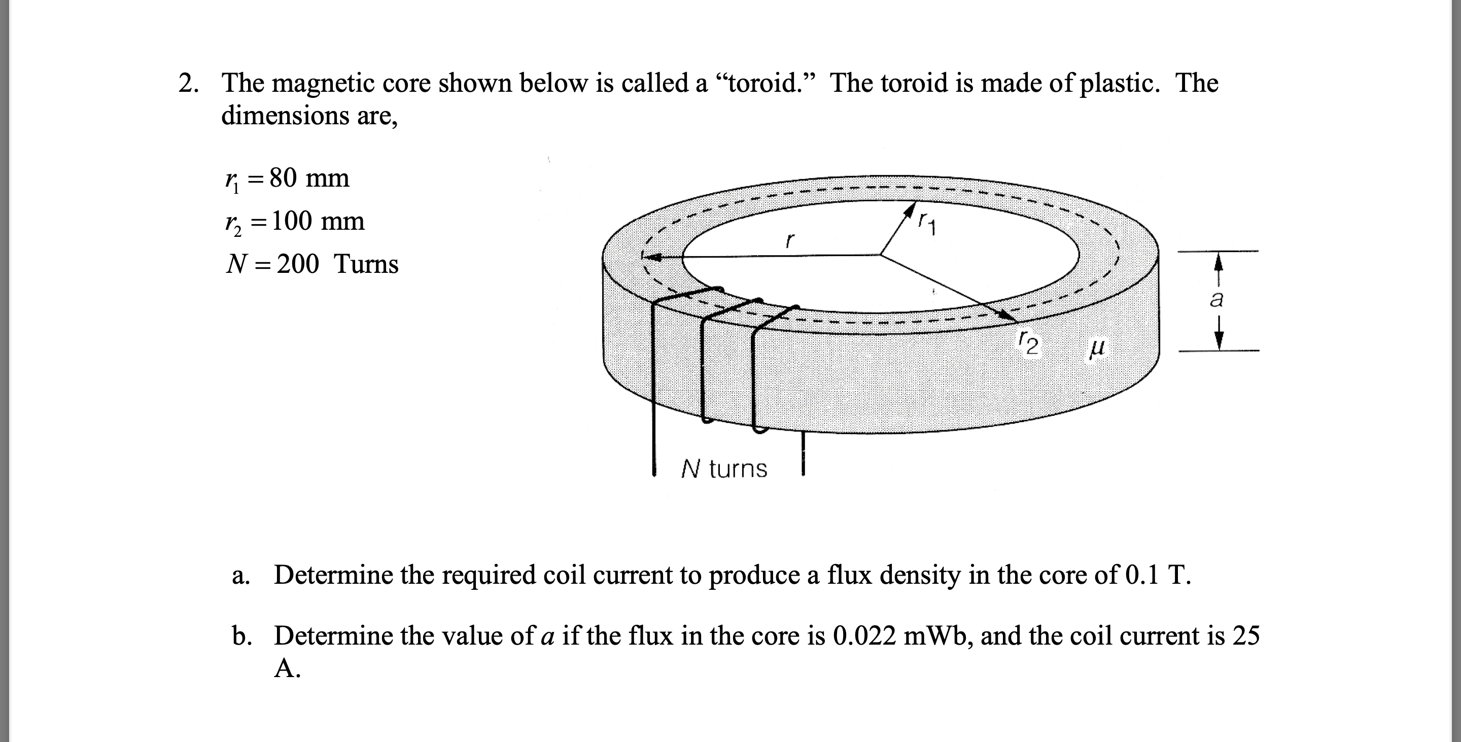 Solved The magnetic core shown below is called a “toroid.” | Chegg.com