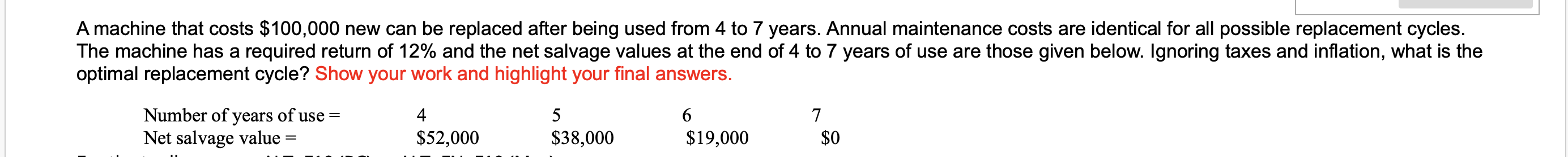 Solved A machine that costs $100,000 new can be replaced | Chegg.com