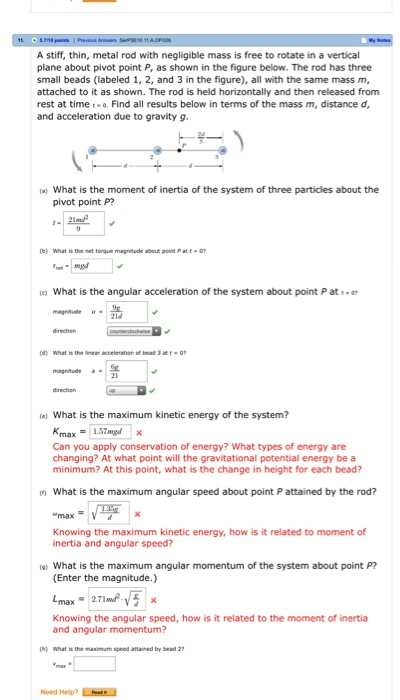 Solved A stiff, thin, metal rod with negligible mass is free | Chegg.com