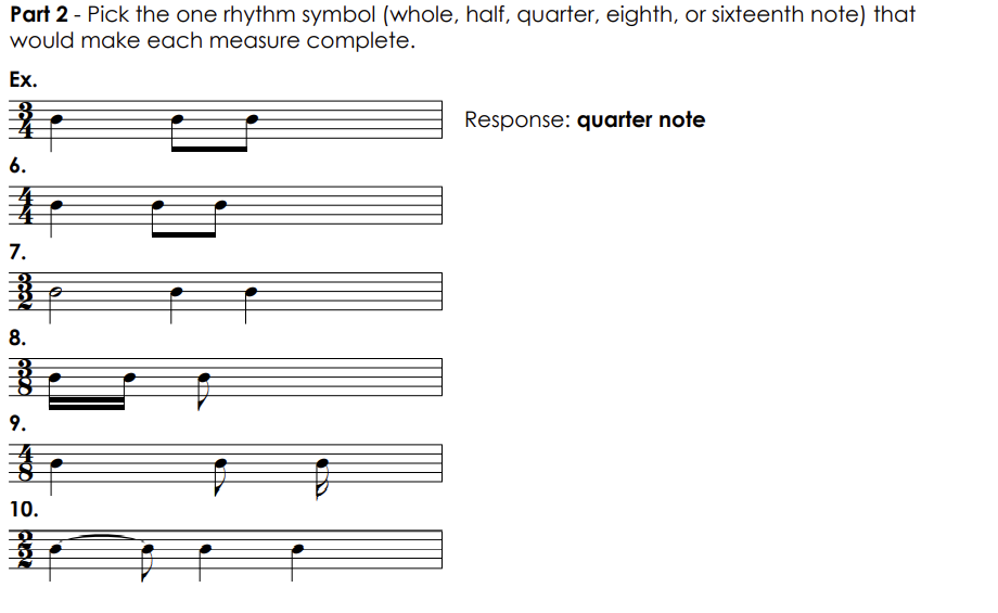 Part 2 - Pick the one rhythm symbol (whole, half, | Chegg.com
