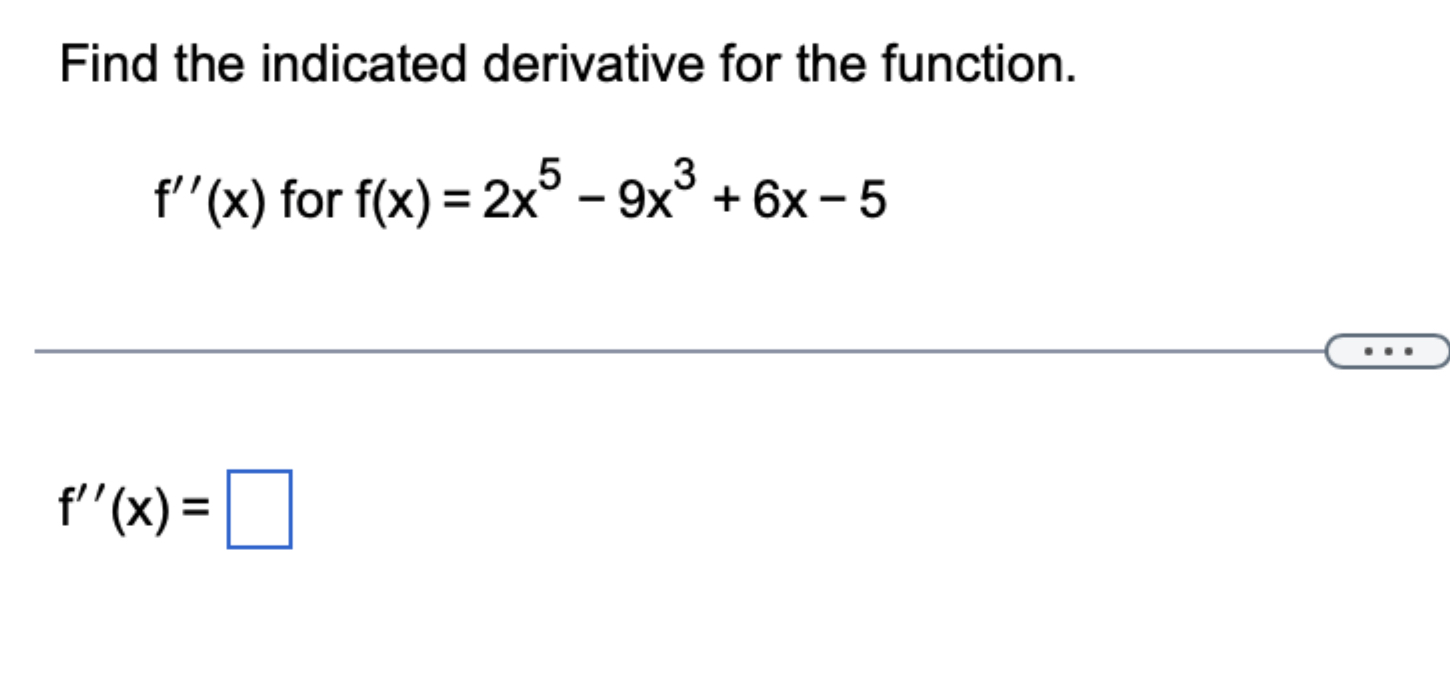 Solved Find the indicated derivative for the function.f''(x) | Chegg.com