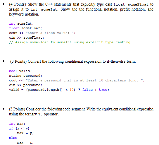 Solved (4 Points) Show the C++ statements that explicitly | Chegg.com
