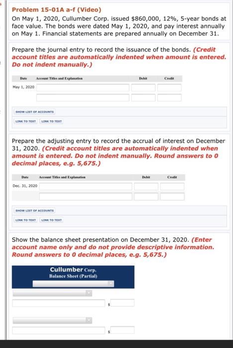 Solved Problem 15-01A a-f (Video) On May 1, 2020, Cullumber | Chegg.com