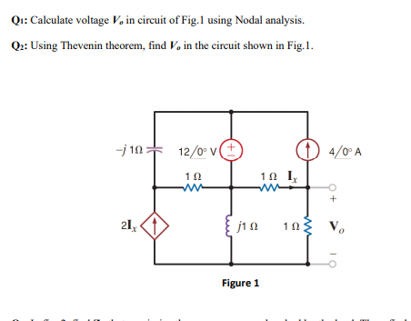 Solved Q1: Calculate voltage V. in circuit of Fig.1 using | Chegg.com