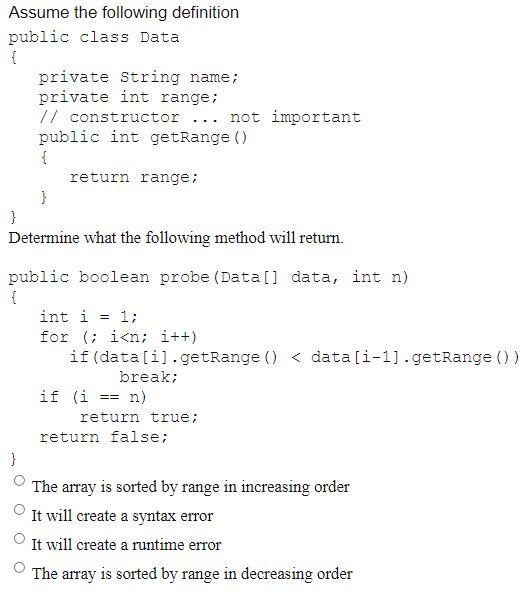 Solved Assume the following definition public class Data { | Chegg.com