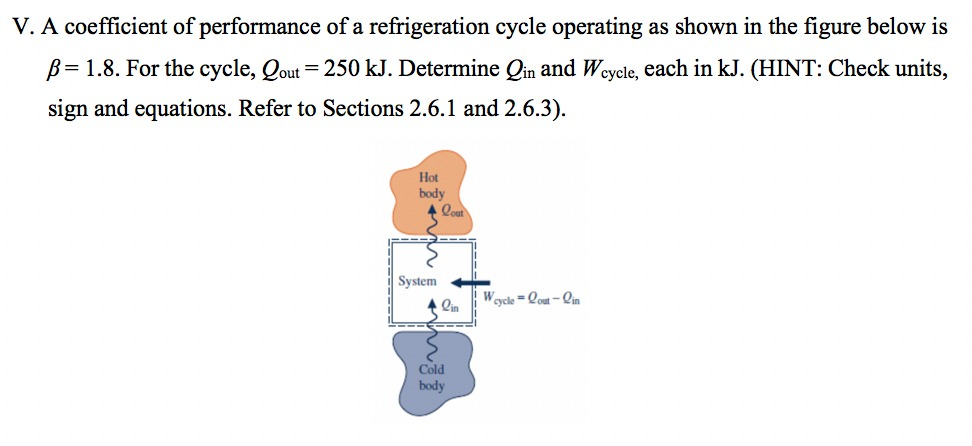 Solved V. A coefficient of performance of a refrigeration | Chegg.com