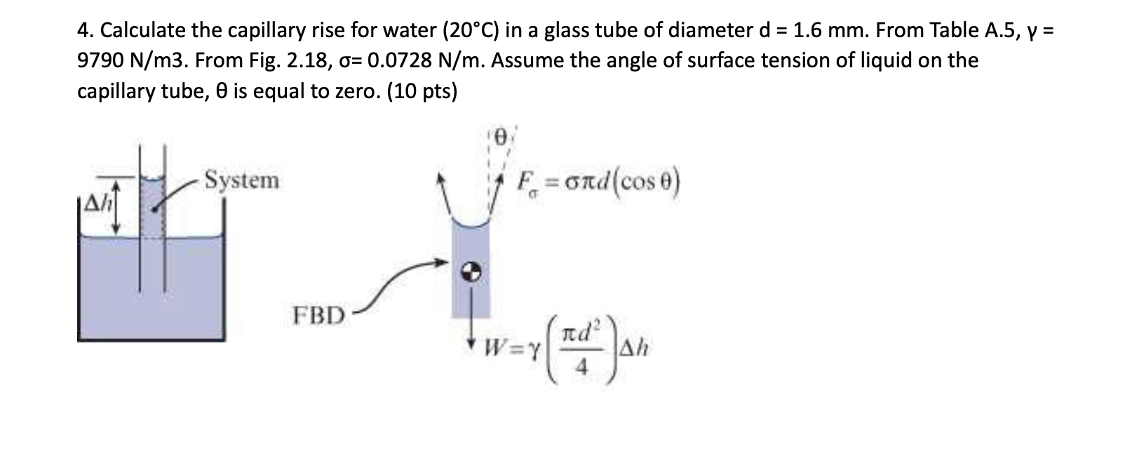 Solved 4. Calculate the capillary rise for water (20∘C) in a | Chegg.com