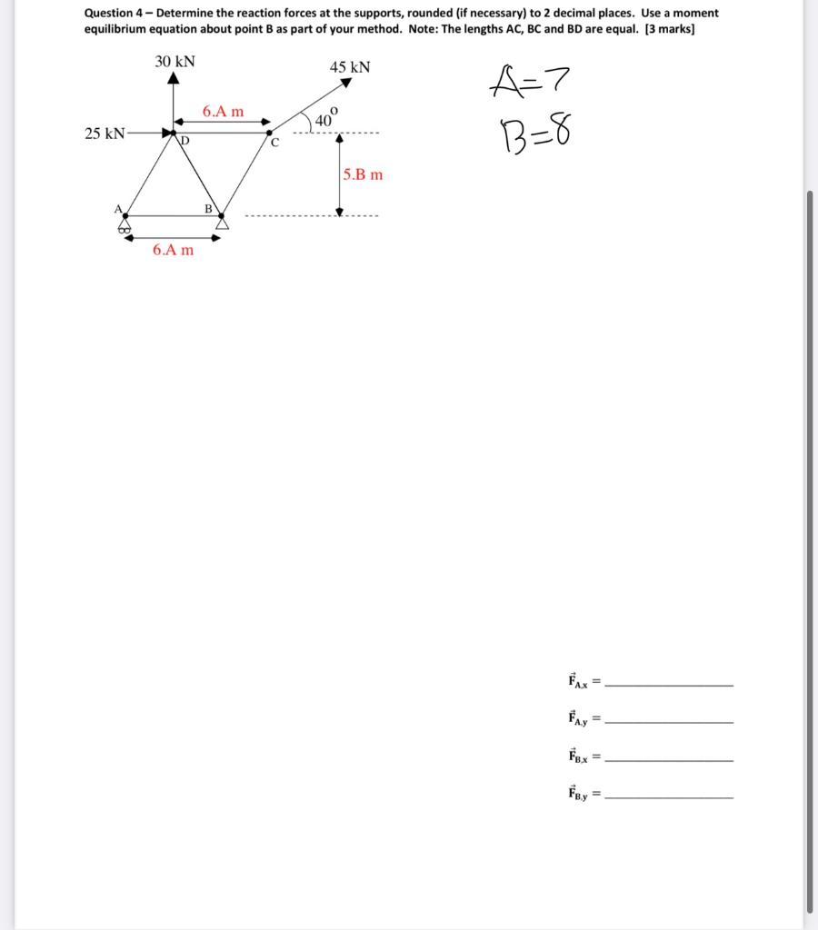 Solved Question 4 - Determine the reaction forces at the | Chegg.com