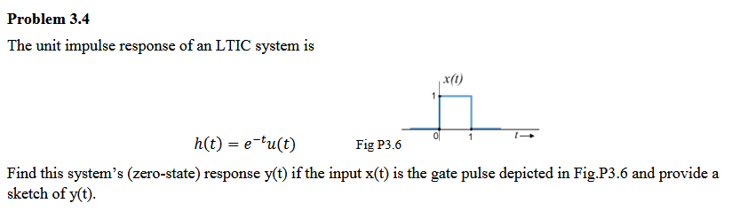 Solved Problem 3.4 The unit impulse response of an LTIC | Chegg.com