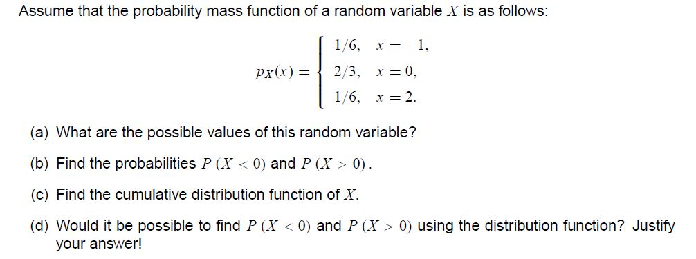 Solved Assume that the probability mass function of a random | Chegg.com