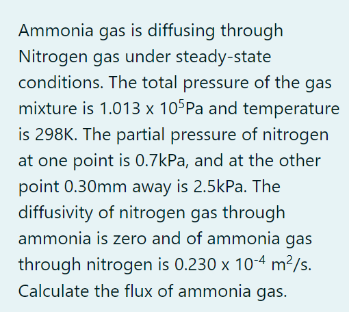 Solved Ammonia gas is diffusing through Nitrogen gas under | Chegg.com