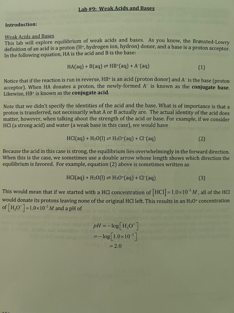 Solved Introduction: Weak Acids and Bases This lab will | Chegg.com