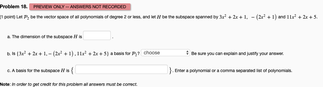 Solved Problem 18. PREVIEW ONLY -- ANSWERS NOT RECORDED (1 | Chegg.com