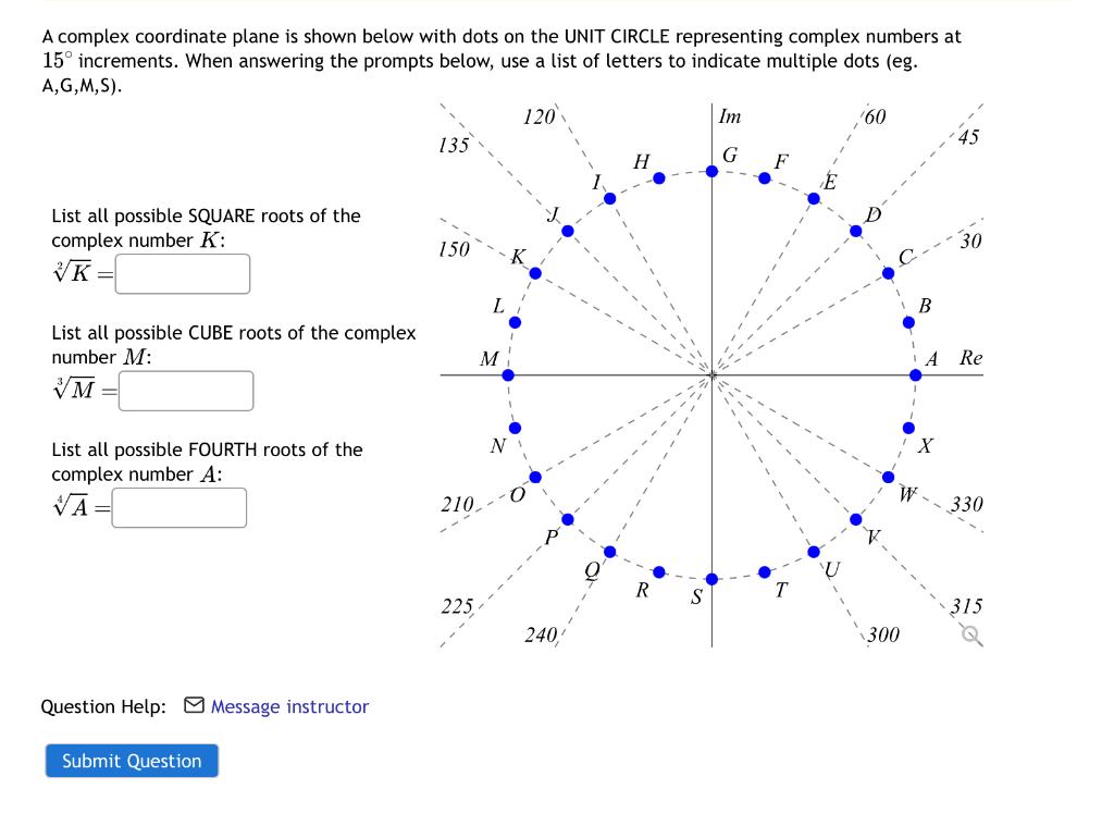 Solved A complex coordinate plane is shown below with dots | Chegg.com