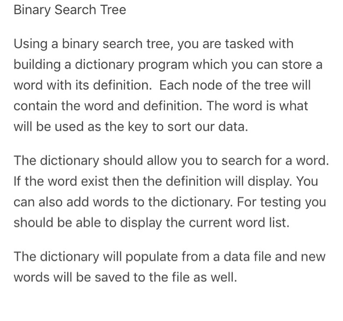 Solved Binary Search Tree Using a binary search tree, you | Chegg.com