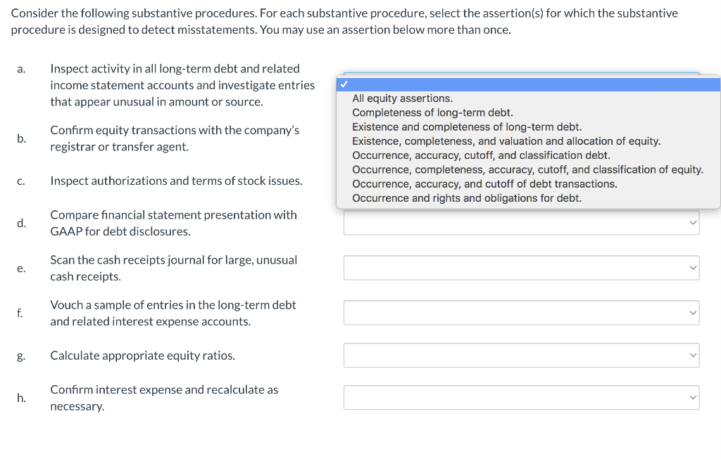 Solved Consider the following substantive procedures. For | Chegg.com