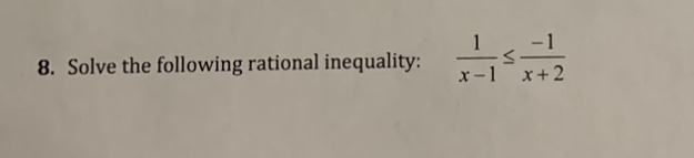 Solved 8. Solve the following rational inequality: | Chegg.com