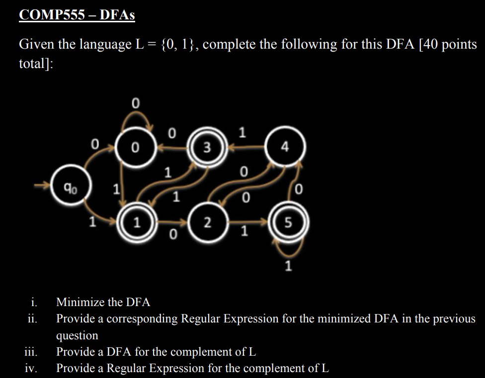 Solved COMP555 - DFAS Given the language L = {0, 1}, | Chegg.com