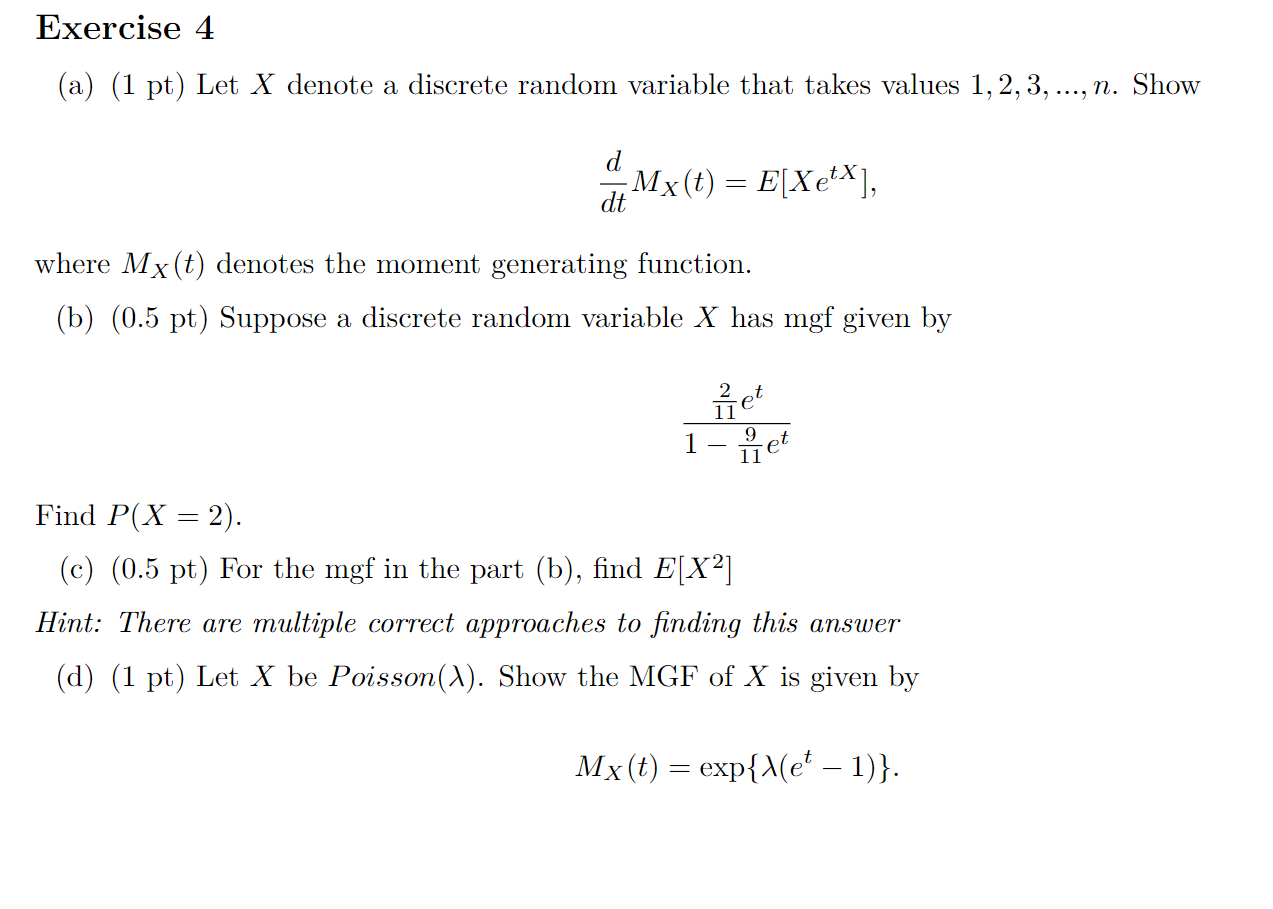 Solved (a) (1 pt) Let X denote a discrete random variable | Chegg.com