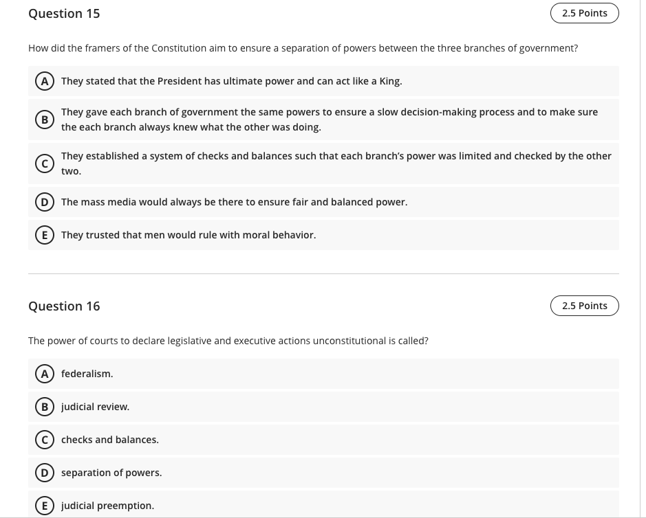 Solved Question 15 2.5 Points How did the framers of the | Chegg.com