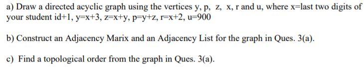 Solved a) Draw a directed acyclic graph using the vertices | Chegg.com