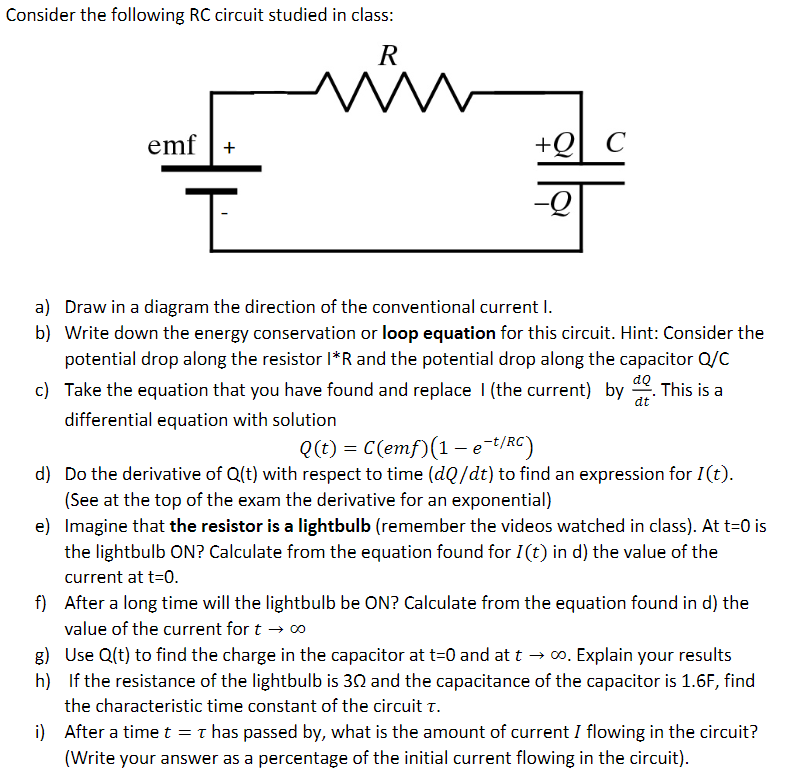 Solved Consider the following RC circuit studied in class: R | Chegg.com