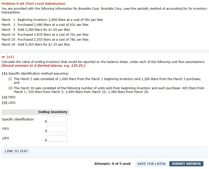 Solved Problem 6-6A (Part Level Submission) You are provided | Chegg.com