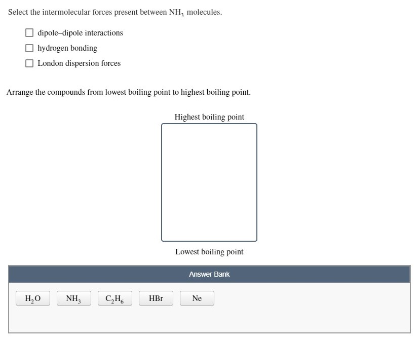 Solved Select the intermolecular forces present between NH3 | Chegg.com