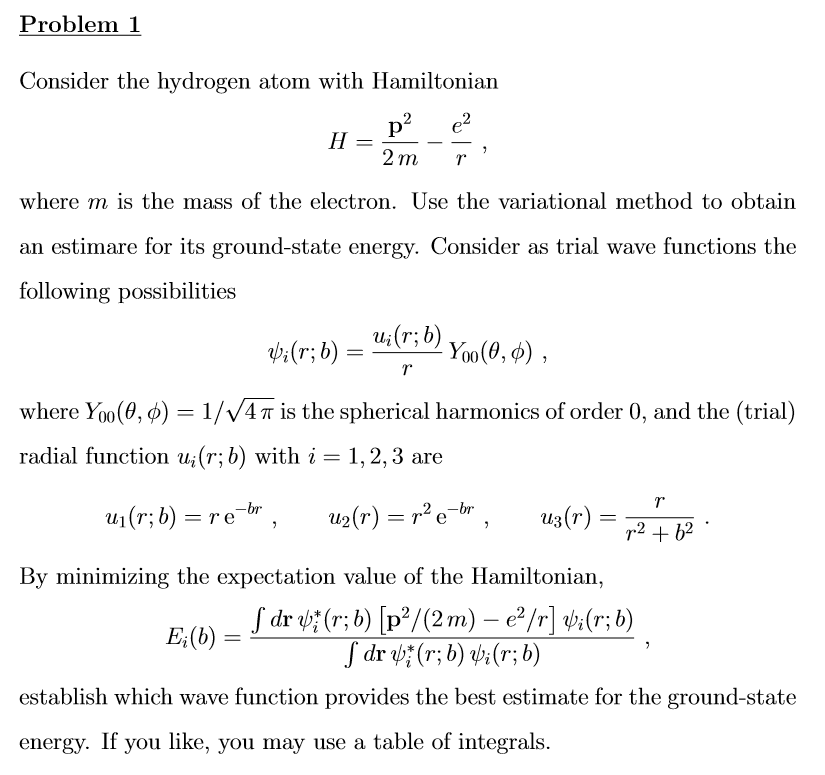 Solved Problem 1 Consider The Hydrogen Atom With Hamiltonian