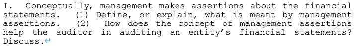 Solved I. Conceptually, management makes assertions about | Chegg.com