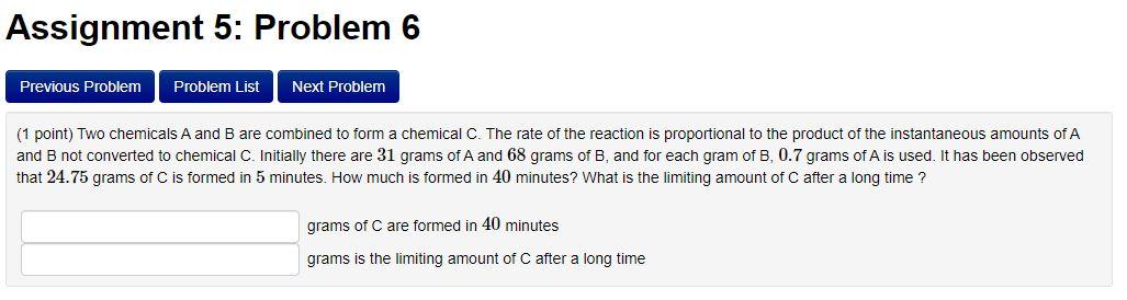 Solved Assignment 5: Problem 6 Previous Problem Problem List | Chegg.com