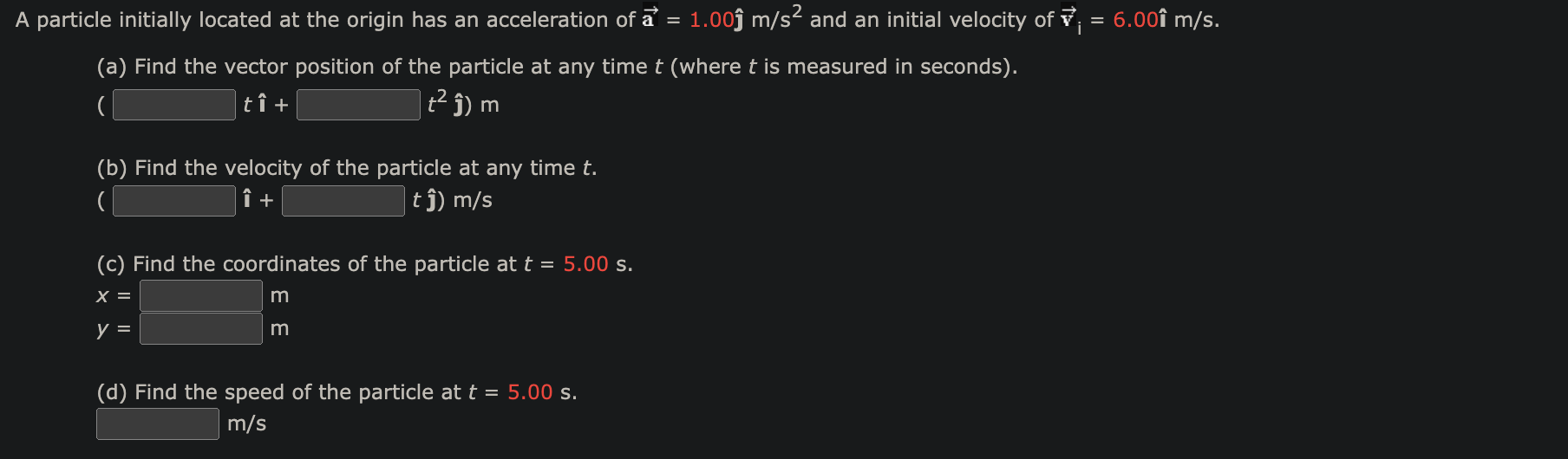 Solved A particle initially located at the origin has an | Chegg.com