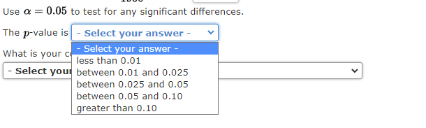 Solved Use α=0.05 to test for any significant | Chegg.com